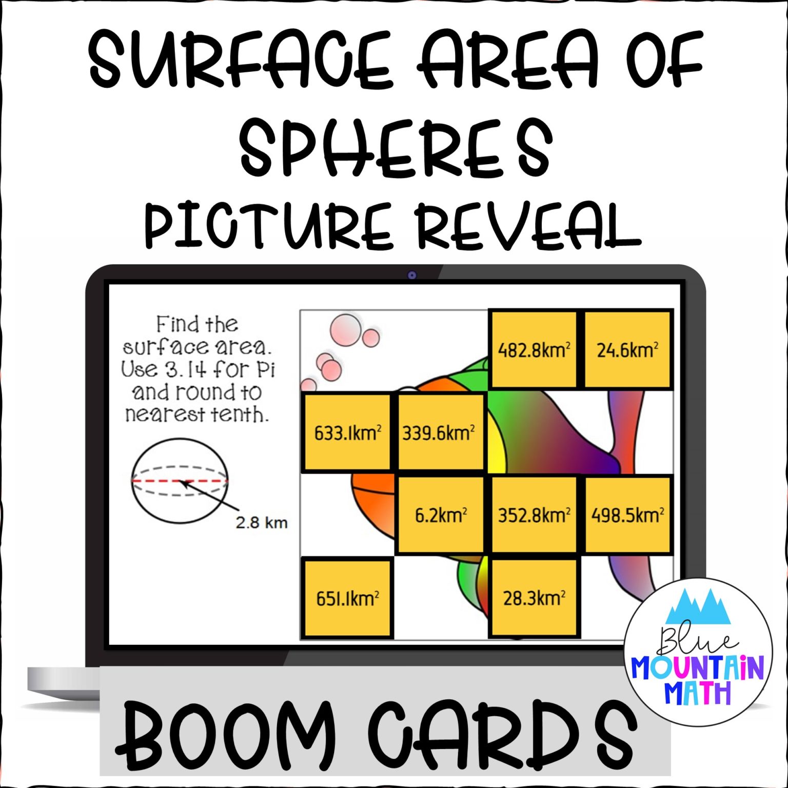 Surface Area of Spheres Picture Reveal Boom Cards | Made By Teachers