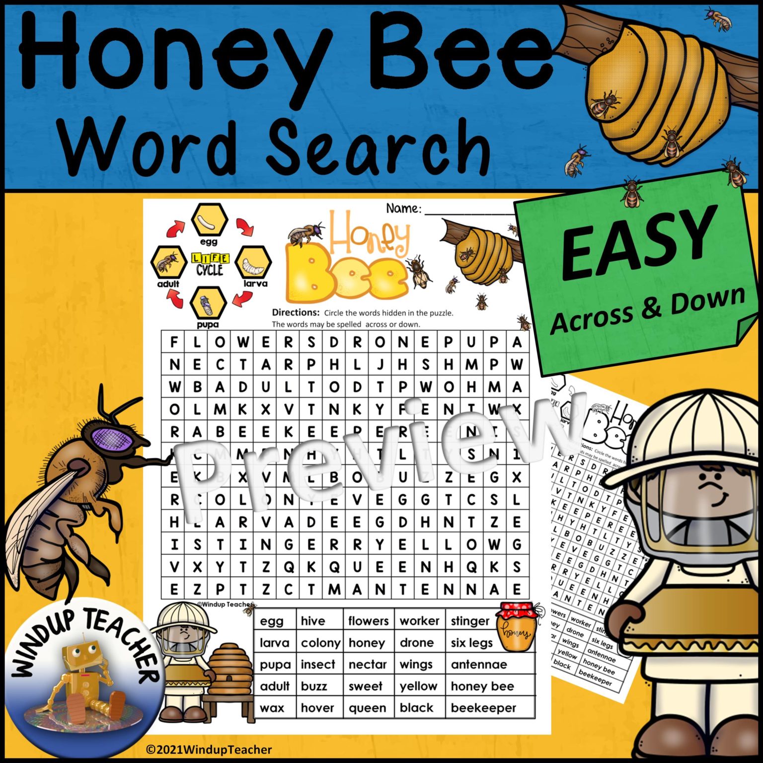 Honey Bee Word Search | Easy and Hard BUNDLE - Made By Teachers