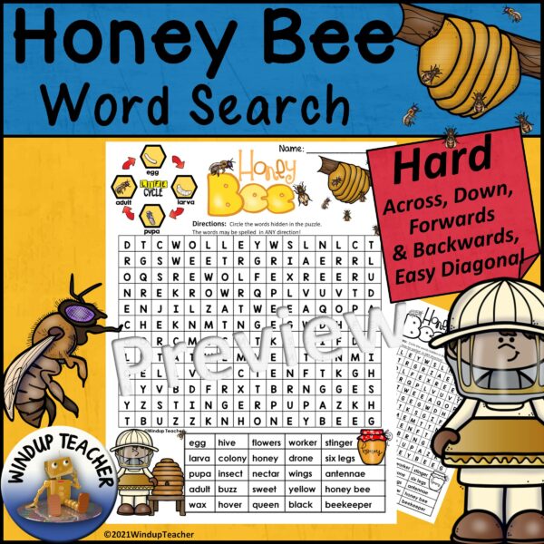 Honey Bee Word Search | Hard | Made By Teachers