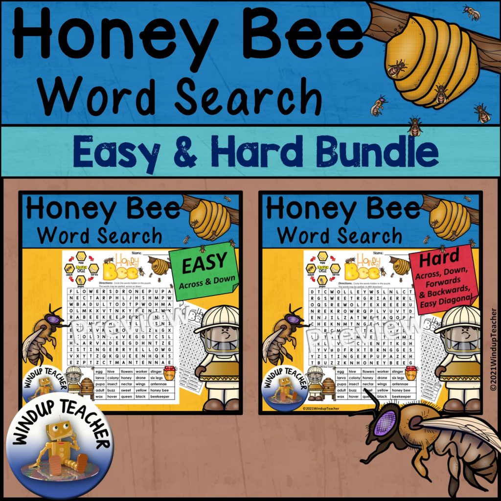 Honey Bee Word Search | Easy and Hard BUNDLE | Made By Teachers