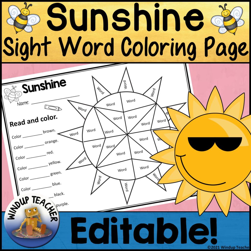 Sunshine Color the Word Activity | Editable | Made By Teachers