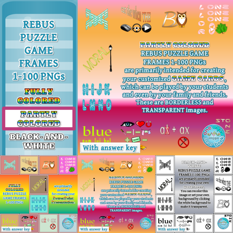 Partly Colored Rebus Puzzle Game Frames 1-100 PNGs | Made By Teachers