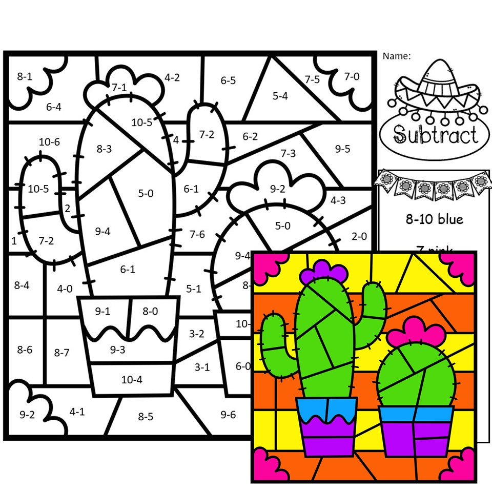 Cinco de Mayo Color by Number Subtraction | Made By Teachers