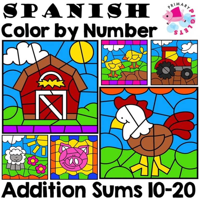 Spanish Color by Number Addition Facts Farm Animal | Made By Teachers