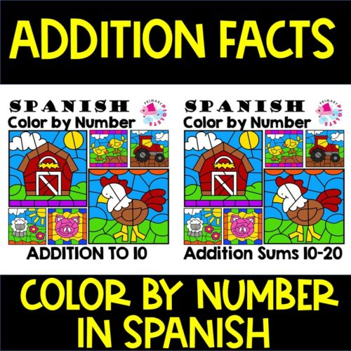 Spanish Color by Number Addition Facts Farm Animal | Made By Teachers