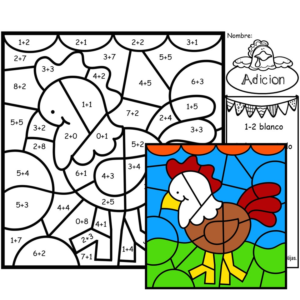 Spanish Color by Number Addition Facts Farm Animal | Made By Teachers