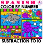 Spanish Color by Number Subtraction to 10 Ocean | Made By Teachers