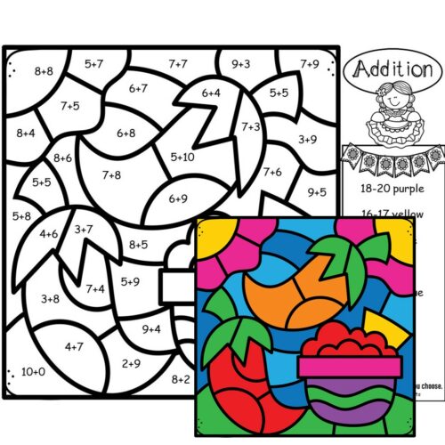 Cinco de Mayo Color by Number Addition Facts - Made By Teachers