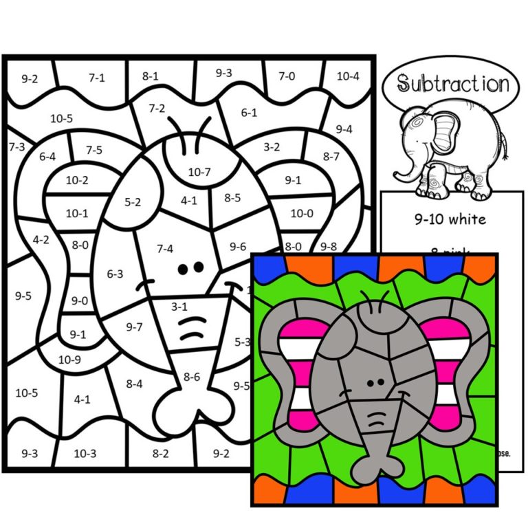 Color by Number Subtraction Safari Zoo Animals - Made By Teachers