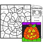 Spanish Color by Number Subtraction Halloween - Made By Teachers