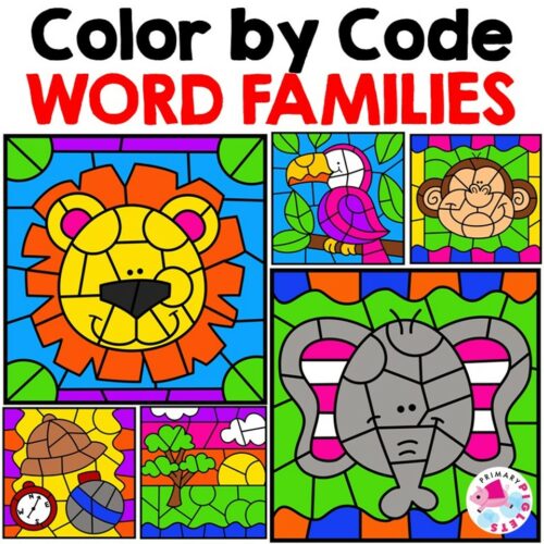 Color by Code Word Families Safari Zoo Animals | Made By Teachers