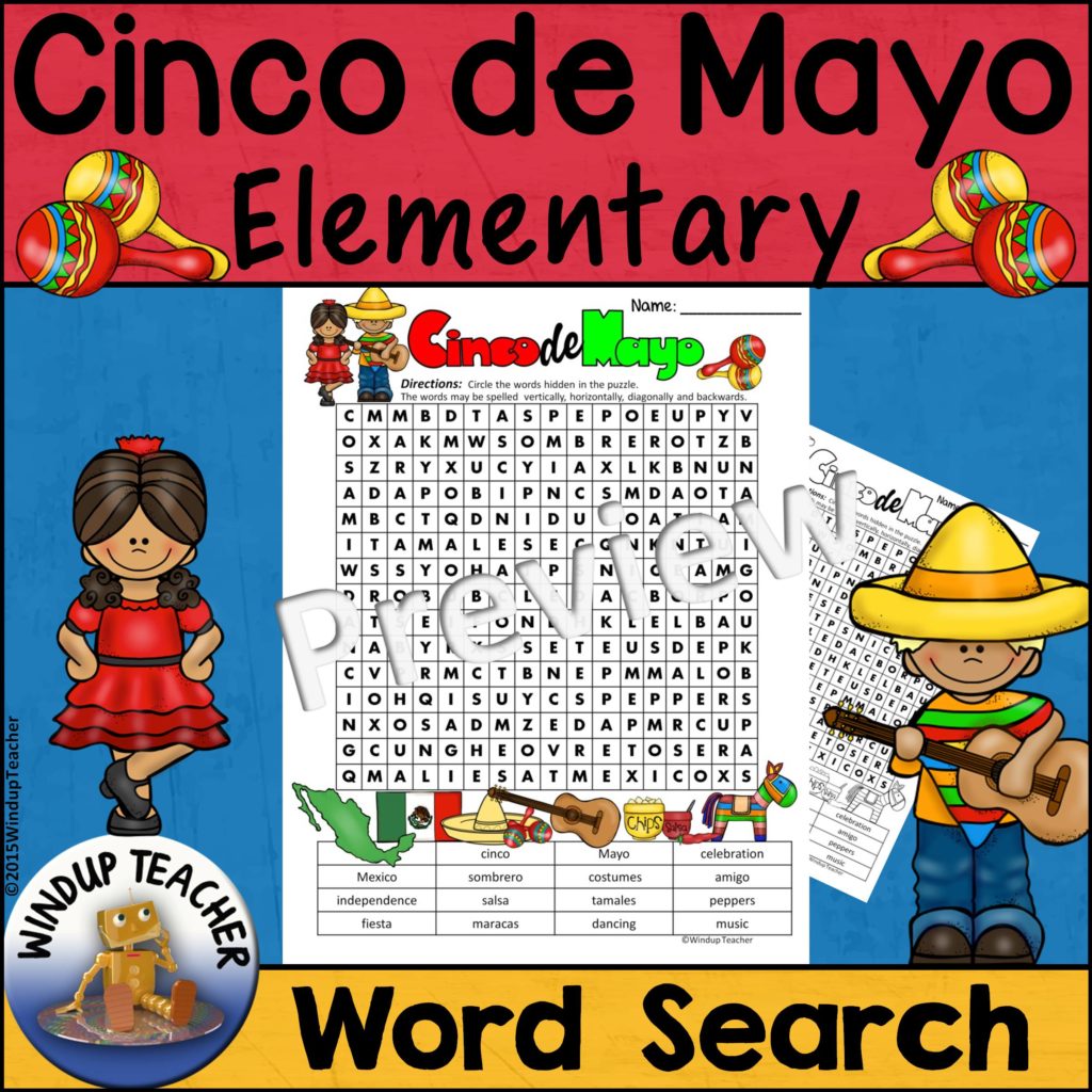 Cinco de Mayo Word Search | Elementary Hard Puzzle | Made By Teachers