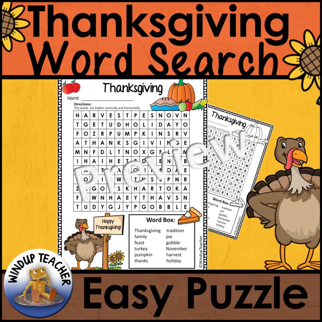 Thanksgiving Word Search | EASY Puzzle - Made By Teachers