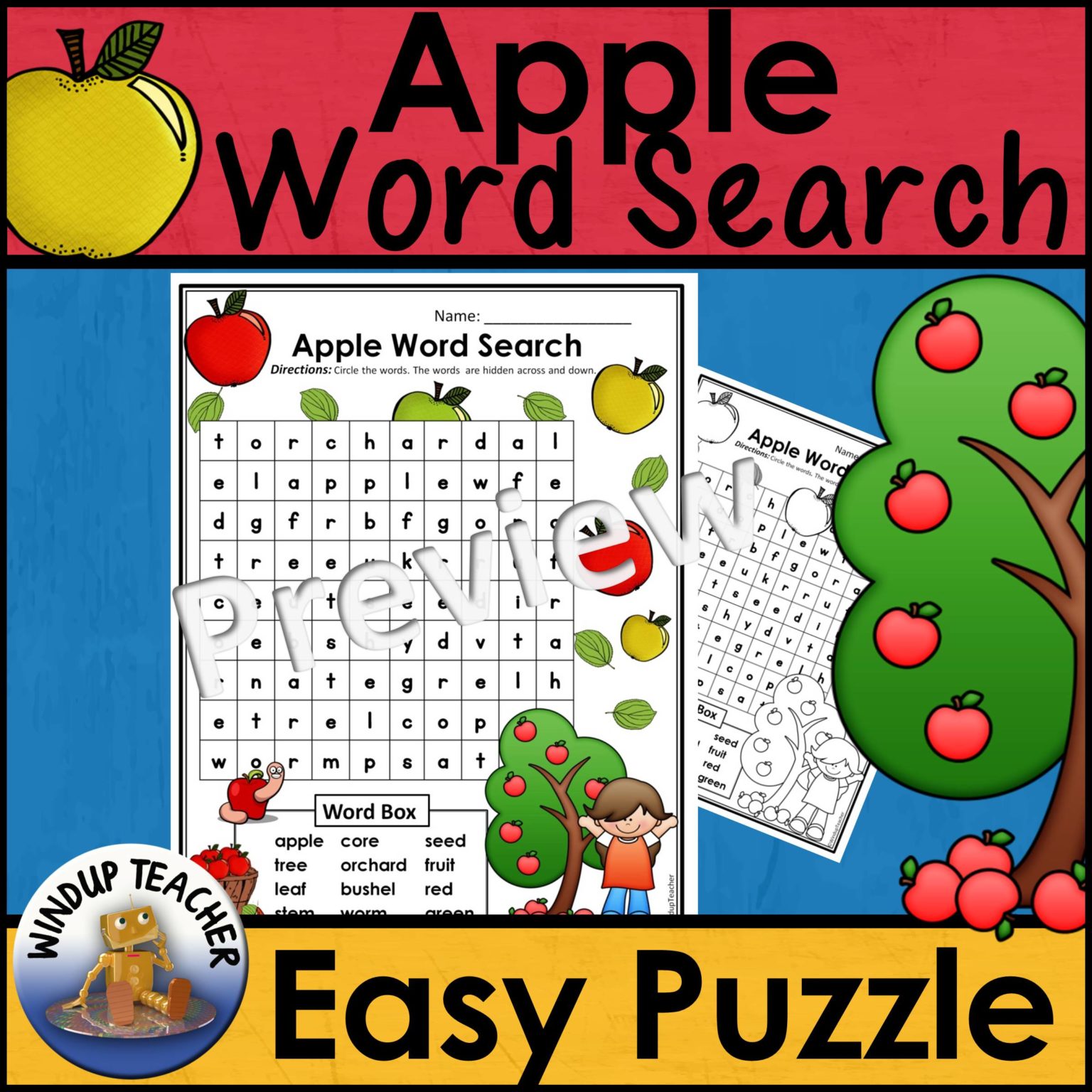 Apple Word Search | EASY Puzzle - Made By Teachers