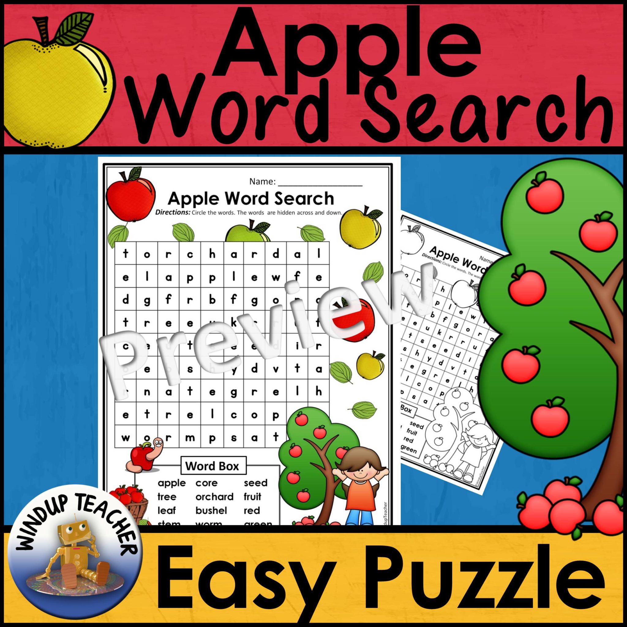 Apple Word Search | EASY Puzzle | Made By Teachers