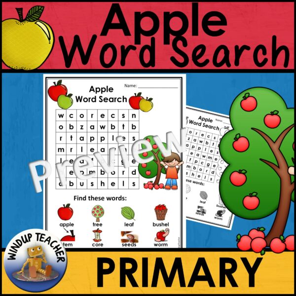 Apple Word Search Easy for PRIMARY | Made By Teachers