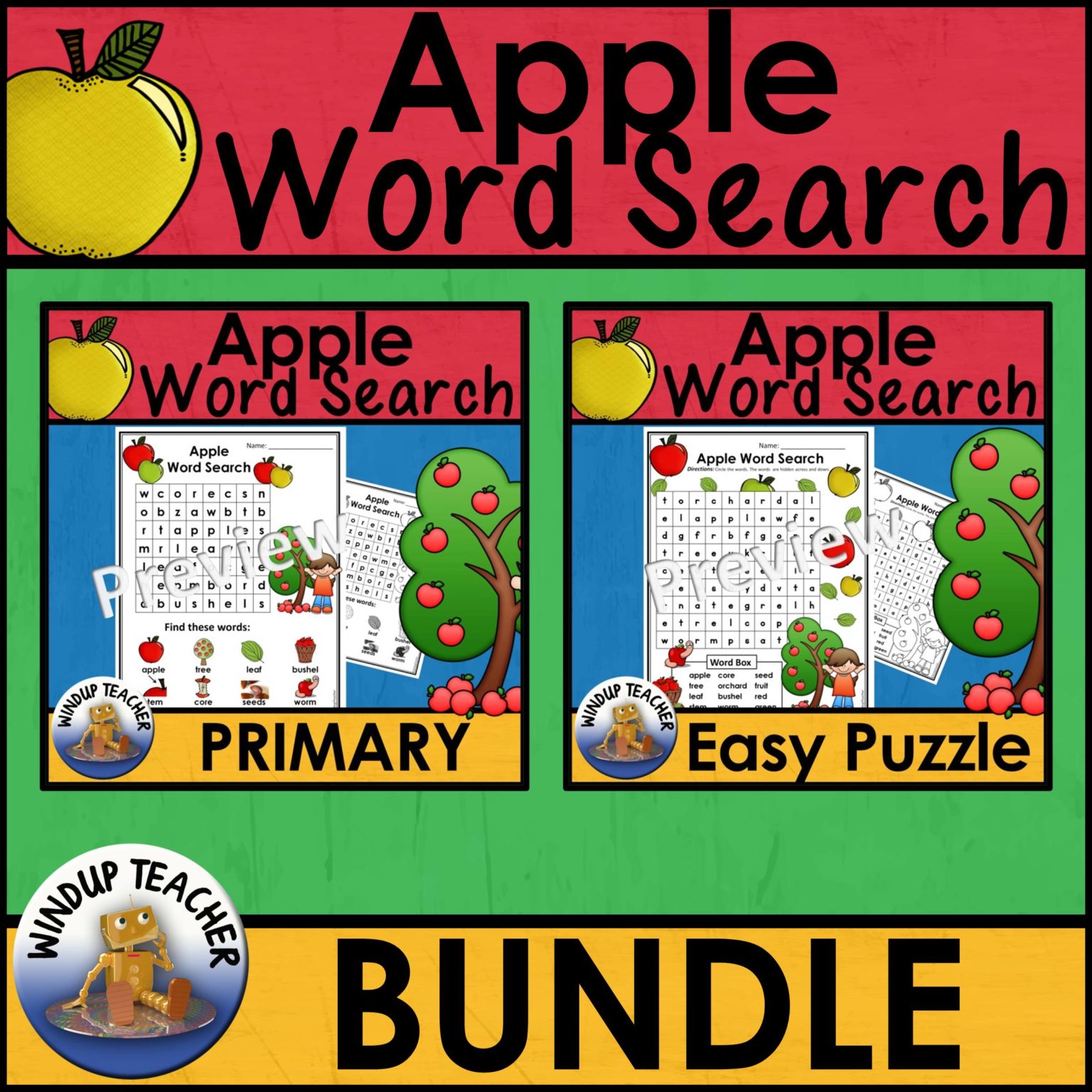Apple Word Search BUNDLE | Made By Teachers