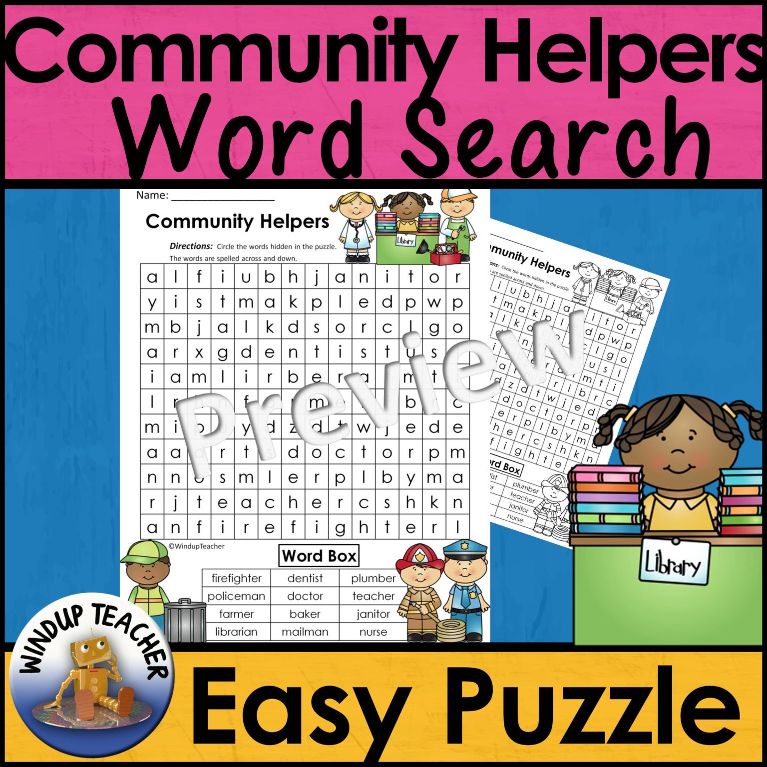 Community Helpers Word Search | EASY Puzzle | Made By Teachers
