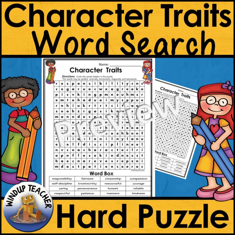 Character Traits Word Search HARD Puzzle | Made By Teachers