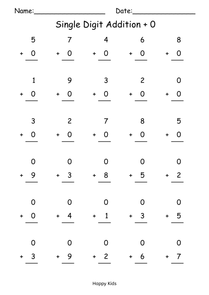 1 Digit Addition Worksheets