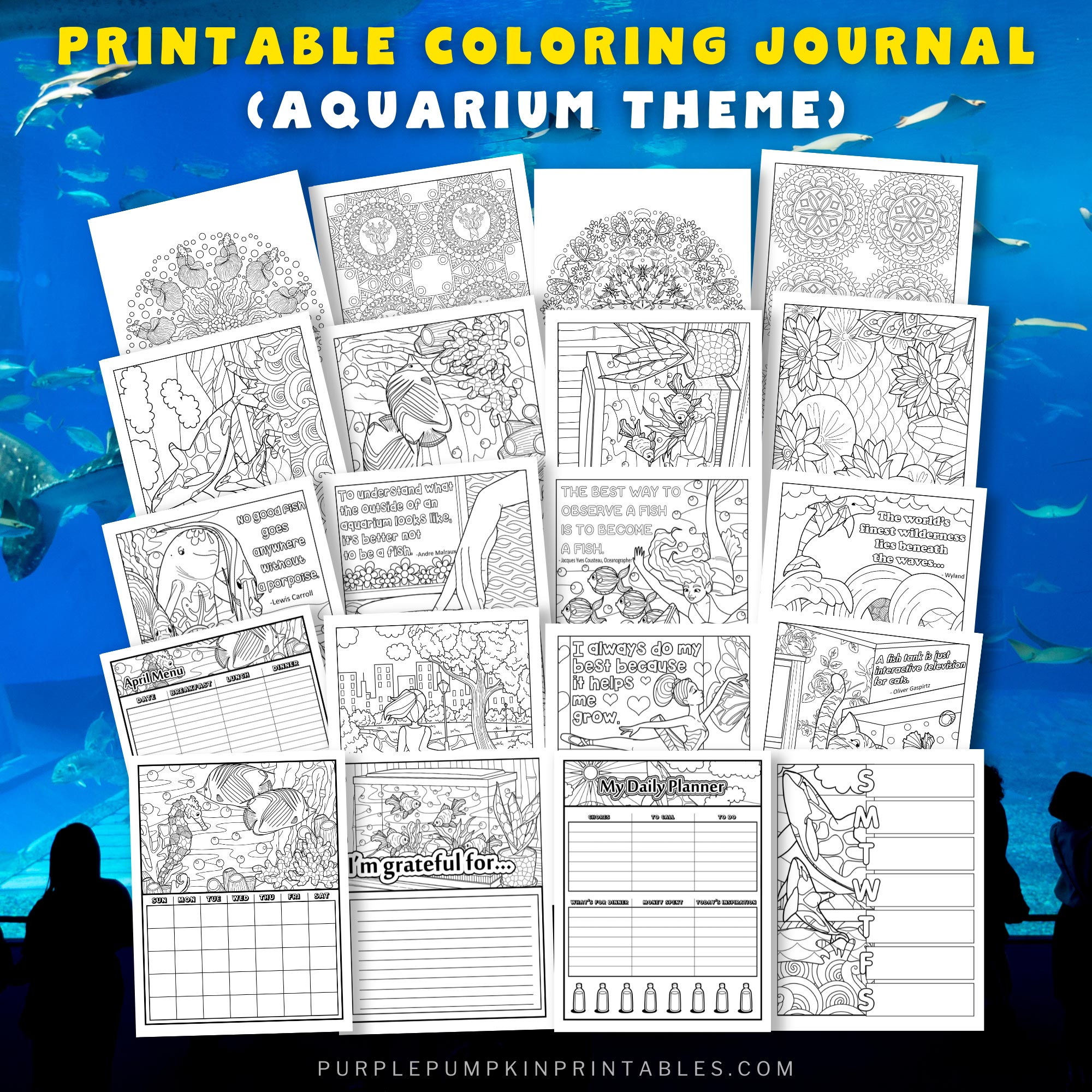 Printable Aquarium Themed Planner Journal To Color | Made By Teachers