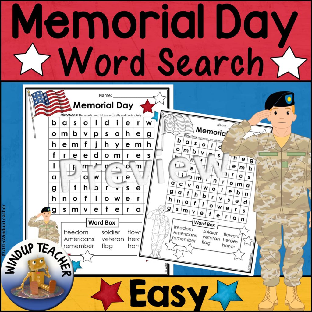 Memorial Day Word Search Easy | Made By Teachers