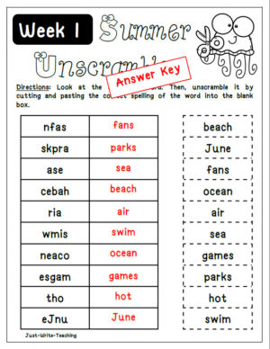 Summer Cut &Paste Unscramble Activity Pack - Made By Teachers