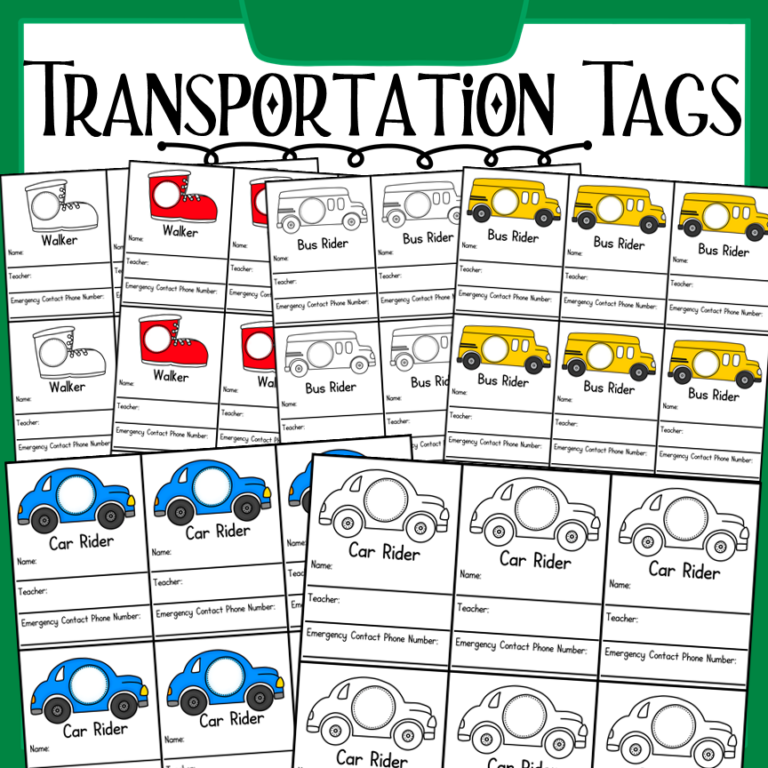 Transportation Tags - Made By Teachers