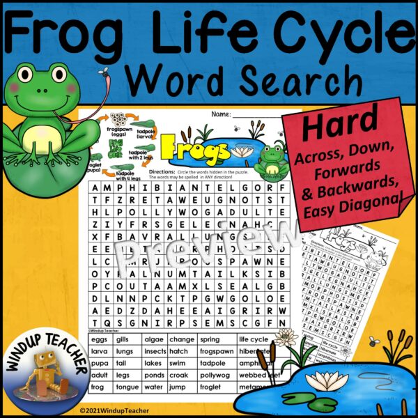 Frog Life Cycle Word Search HARD Puzzle - Made By Teachers