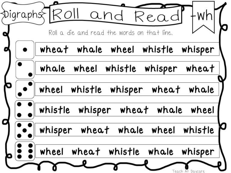 10 Printable Digraphs Roll and Read Worksheets. - Made By Teachers