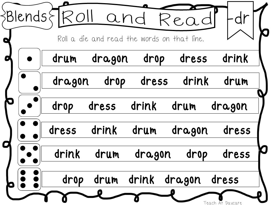 20 Printable Blends Roll and Read Worksheets. - Made By Teachers