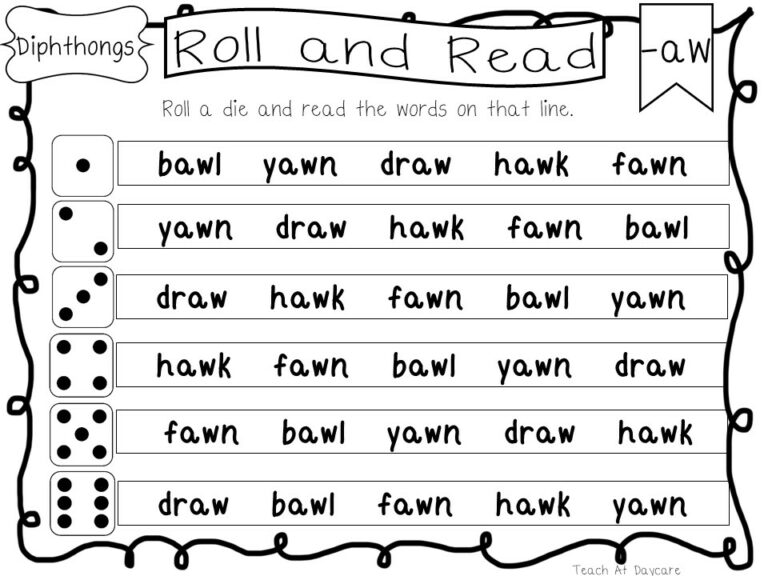 Diphthongs Roll and Read the Word Worksheets. - Made By Teachers