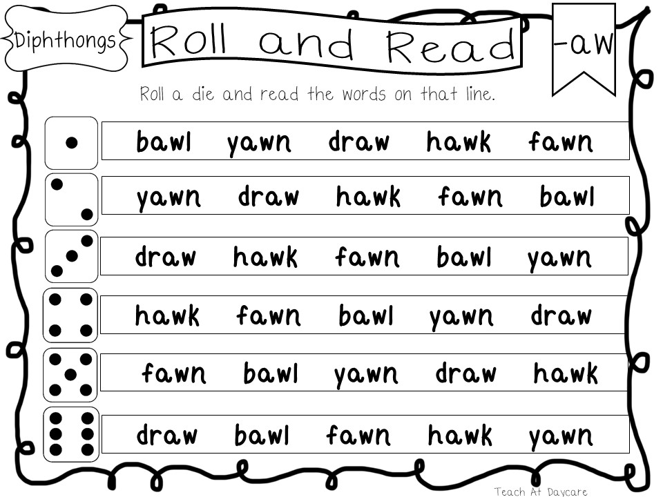 Diphthongs Roll and Read the Word Worksheets. - Made By Teachers