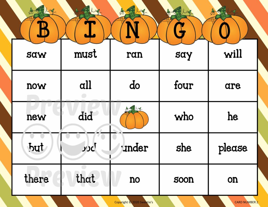 First Grade Sight Word Bingo Fall Autumn | Made By Teachers