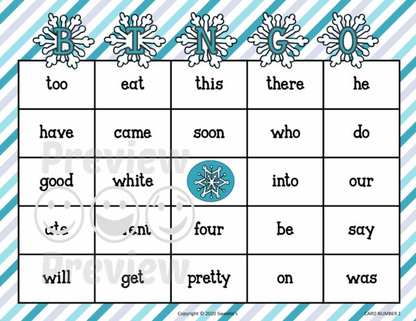 First Grade Sight Word Bingo Winter | Made By Teachers