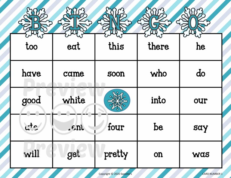 First Grade Sight Word Bingo Winter | Made By Teachers
