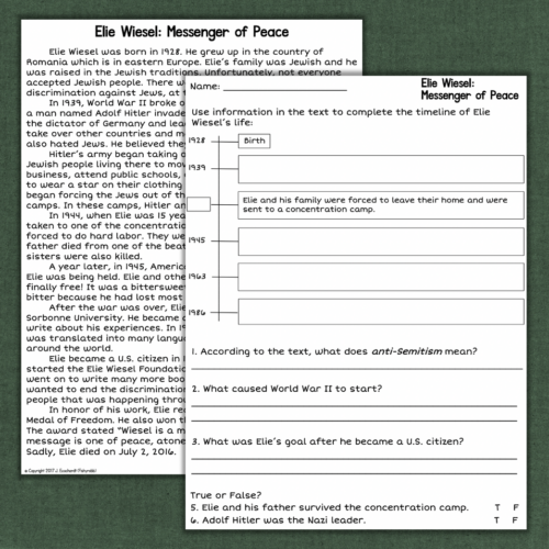 Gandhi, Mandela, Elie Wiesel World History Reading | Made By Teachers