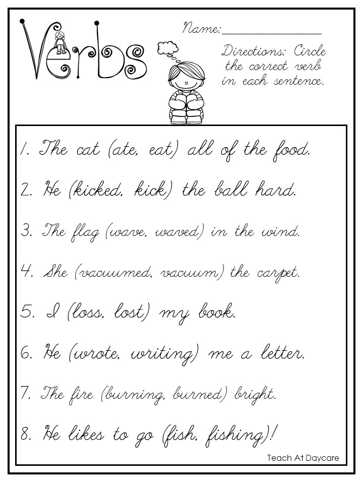 10 Printable Cursive Choose the Correct Verb Works - Made By Teachers
