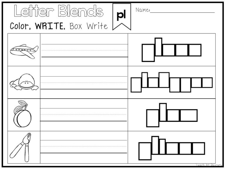 40 Printable Blends Color, Trace, and Box Write Wo - Made By Teachers