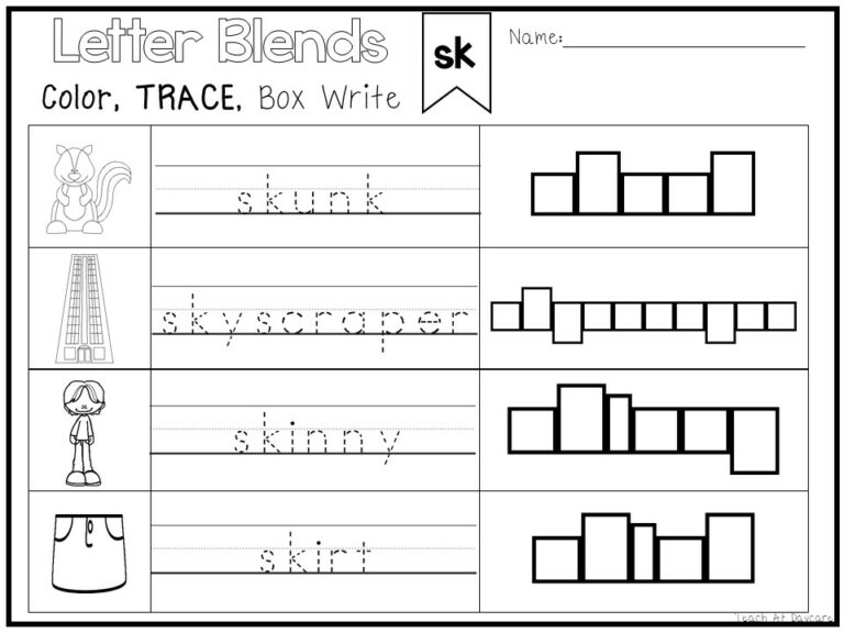 40 Printable Blends Color, Trace, and Box Write Wo - Made By Teachers