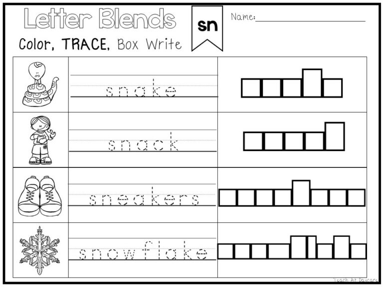 40 Printable Blends Color, Trace, and Box Write Wo - Made By Teachers