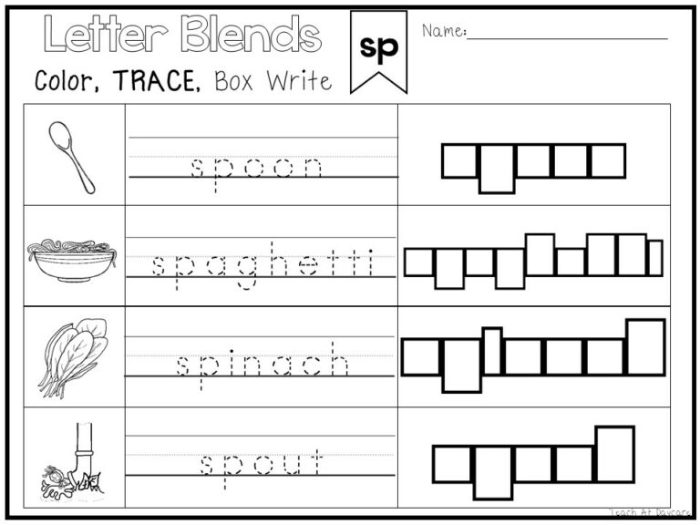 40 Printable Blends Color, Trace, and Box Write Wo - Made By Teachers