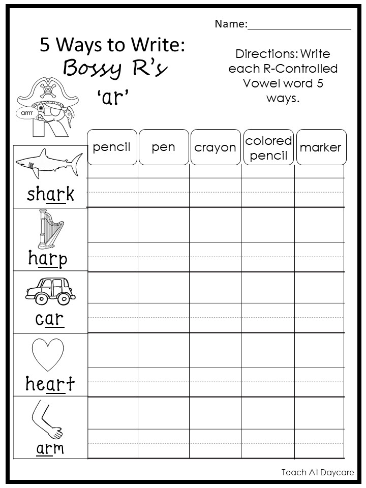 R Controlled Words Worksheets
