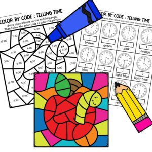 BACK TO SCHOOL COLOR BY NUMBER CODE TELLING TIME TO THE HOUR AND HALF ...