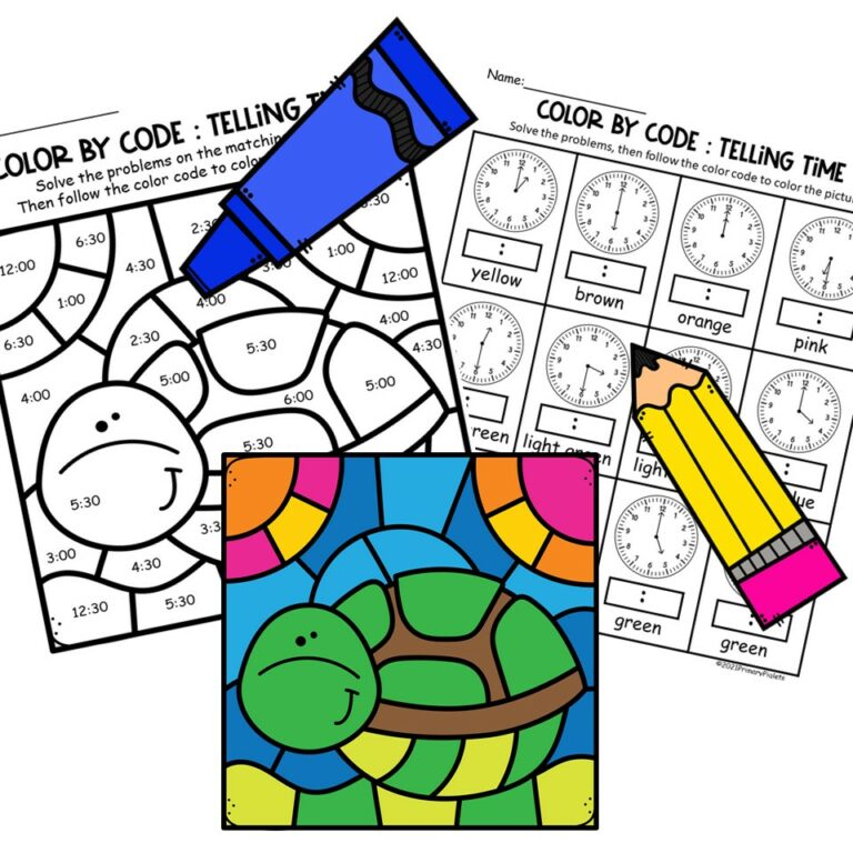 Telling Time Color by Number Pets Theme | Made By Teachers