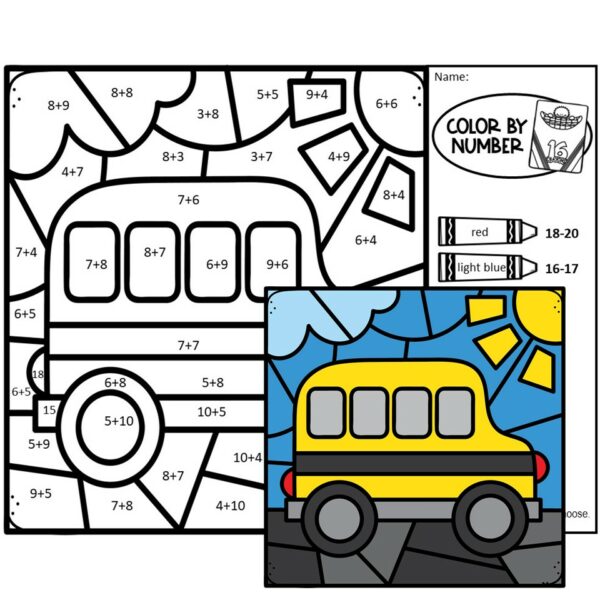 BACK TO SCHOOL COLOR BY NUMBER ADDITION SUMS 10 TO 20 | Made By Teachers