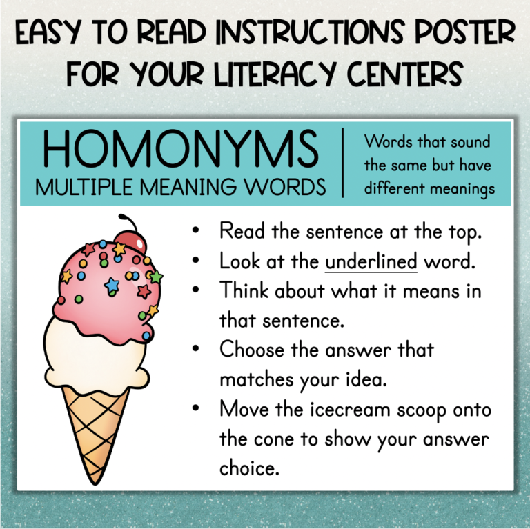 Multiple Meaning Words HOMONYMS Task Cards - Made By Teachers