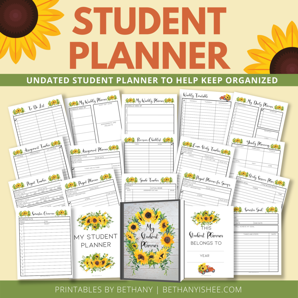 Sunflower Student Planner | Undated Daily, Weekly, | Made By Teachers