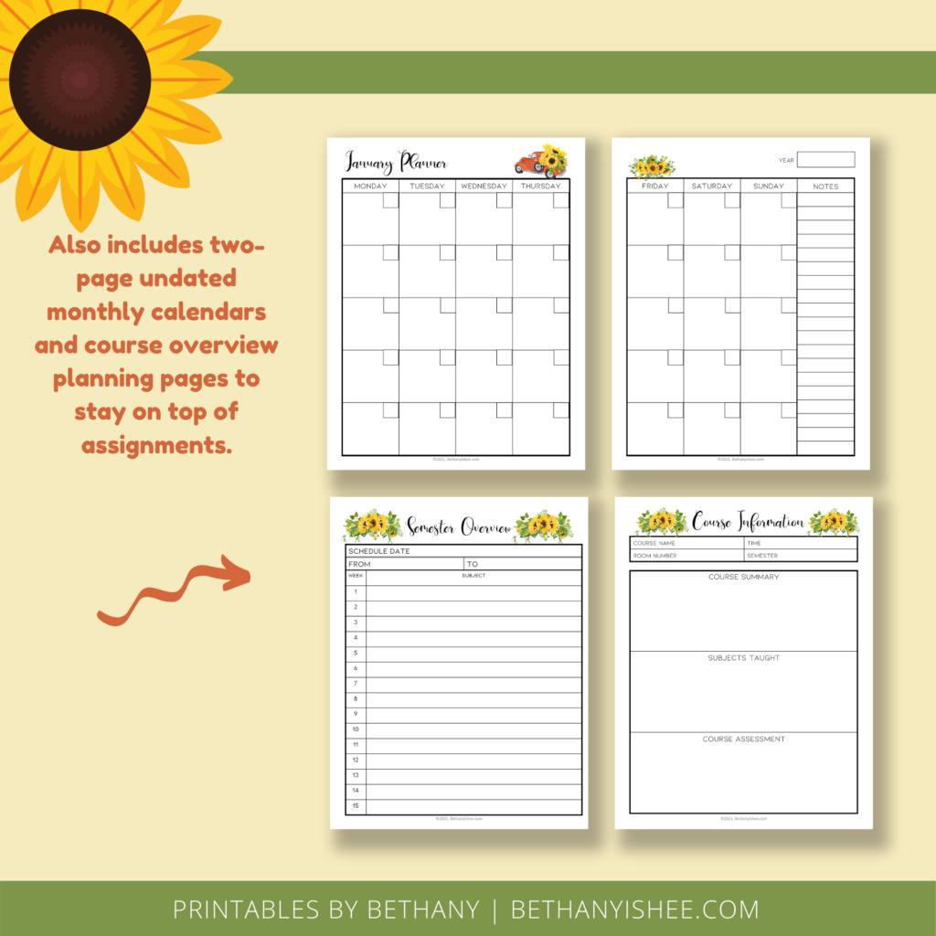 Sunflower Student Planner | Undated Daily, Weekly, | Made By Teachers