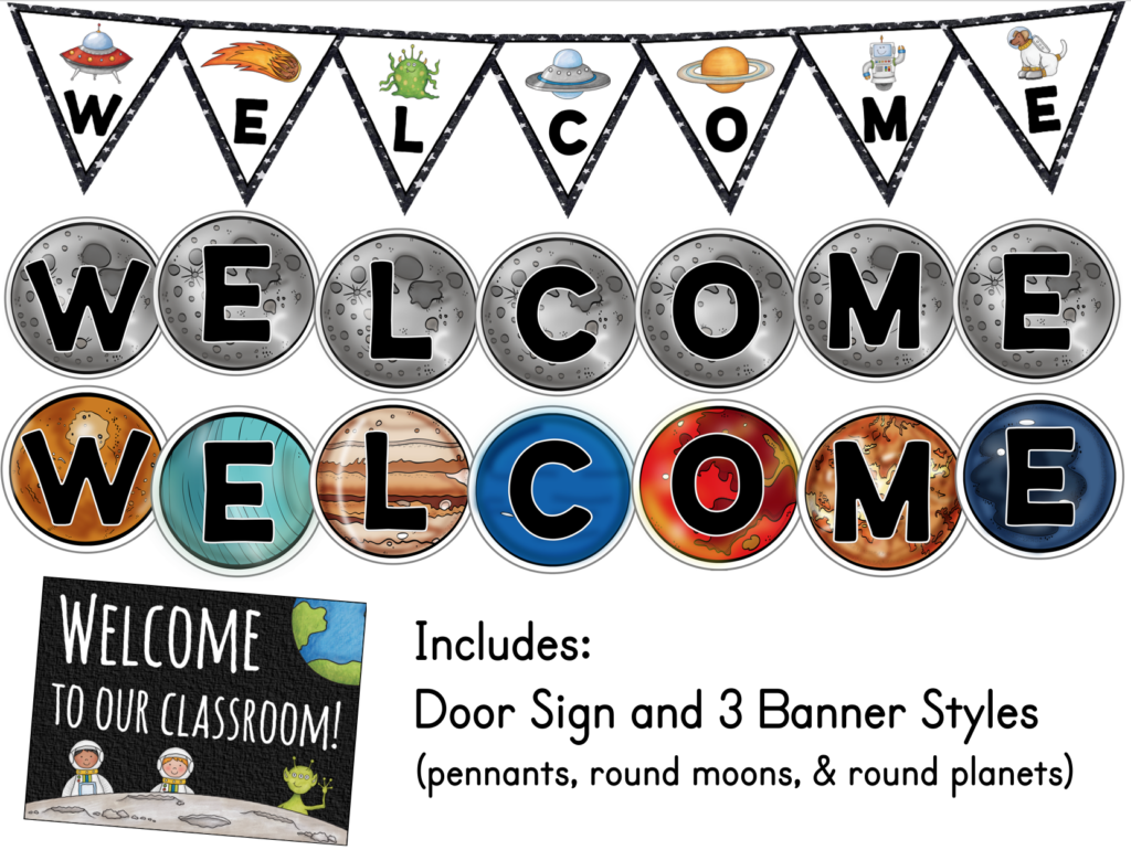 Space Theme Welcome Banner, Pennants and Door Sign - Made By Teachers
